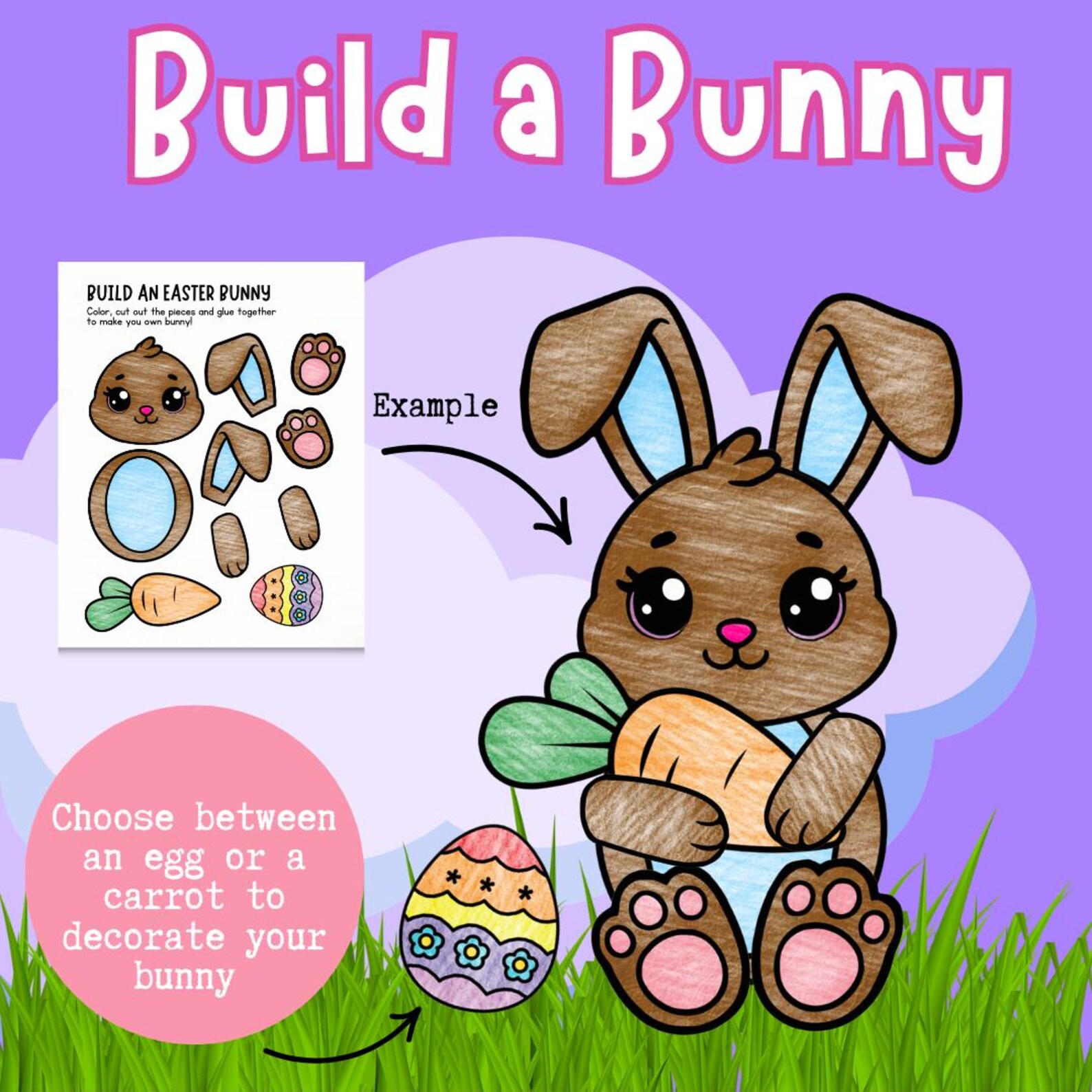 Make Your Own Easter Bunny Printable, Fun Easter Bunny Color, Cut and ...
