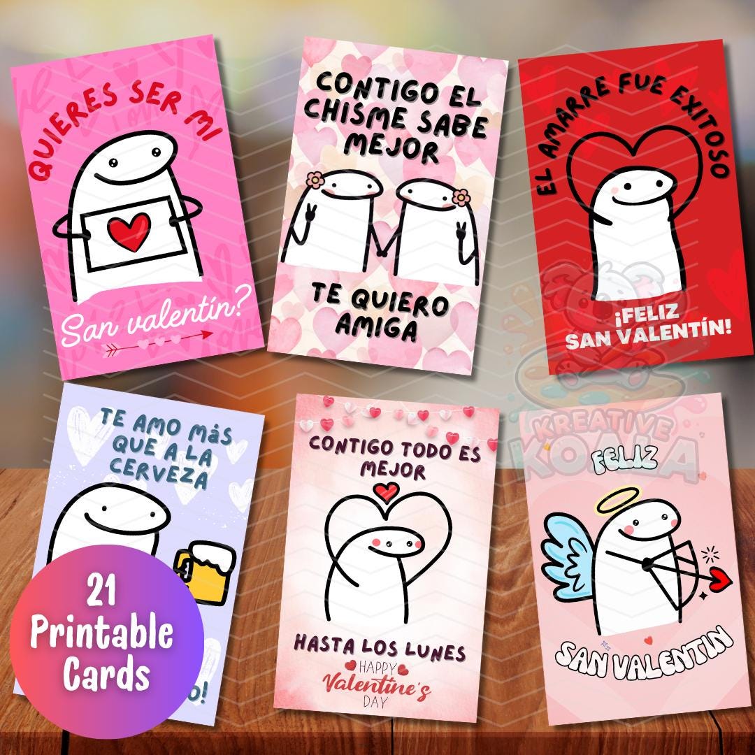 SPANISH Flork Valentine Meme Cards - 21 Printable Designs in 4 Sizes ...