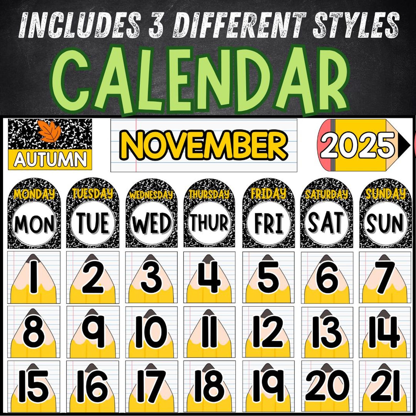 Back to School Pencil-themed Calendar Set, First Day Ready – Classroom ...