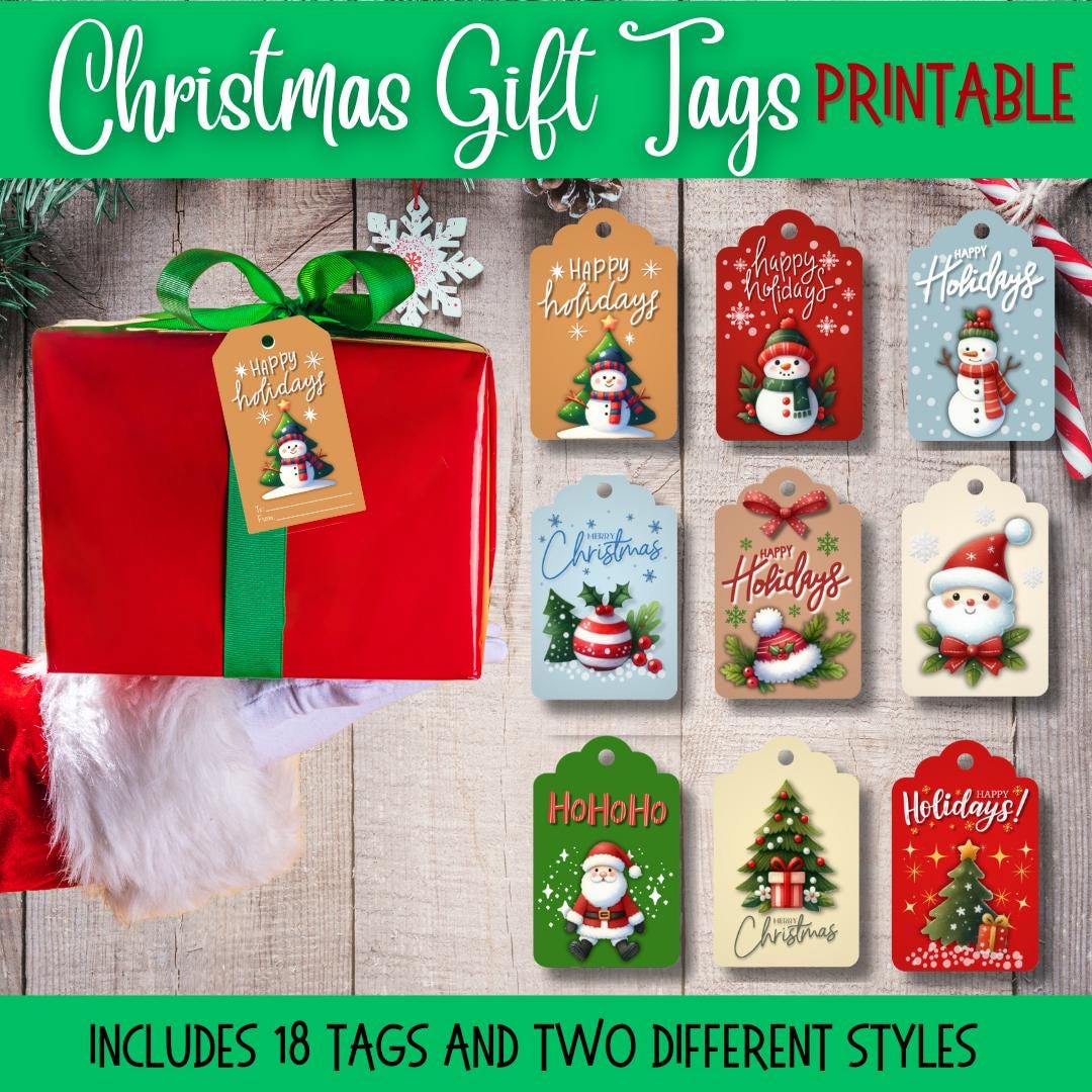 Festive Holiday Printable Gift Tags , Holiday Tags, Merry Christmas ...