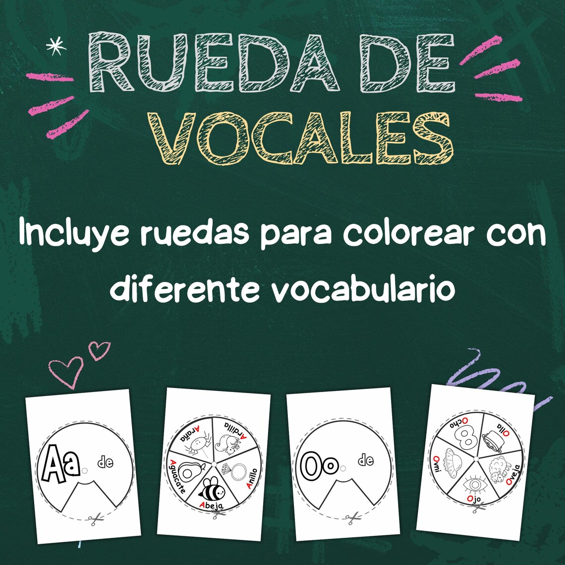 Spanish Vowels Wheels, Spanish Vocabulary for Kids, Coloring Vowels ...