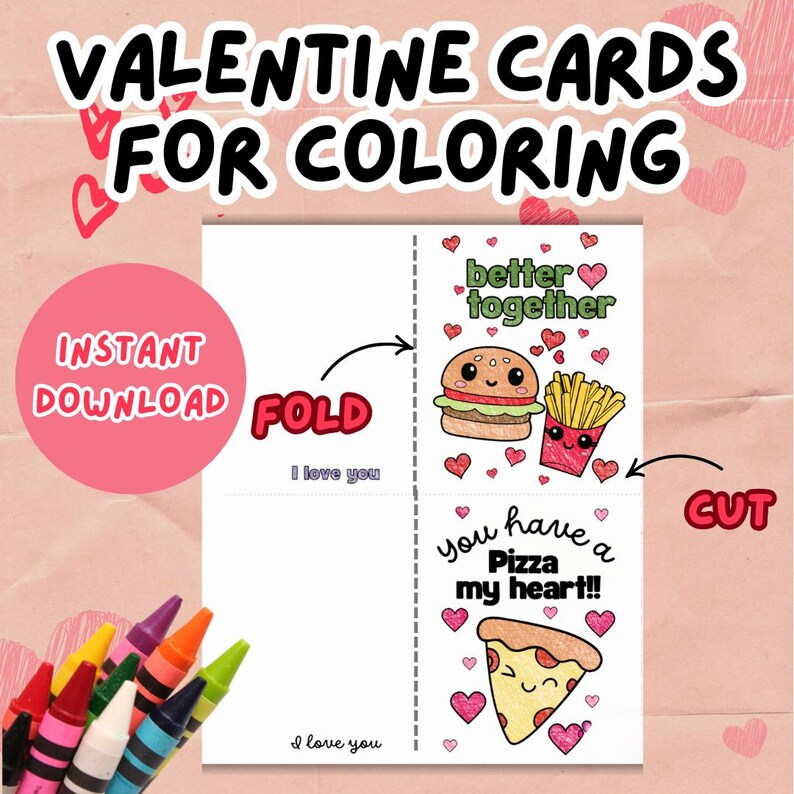 Printable Valentine's Day Coloring Cards - Cute Food Designs for Kids ...