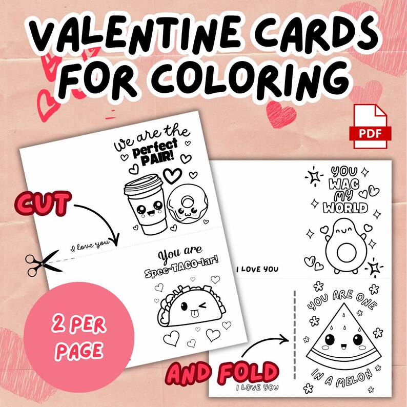 Printable Valentine's Day Coloring Cards - Cute Food Designs for Kids ...
