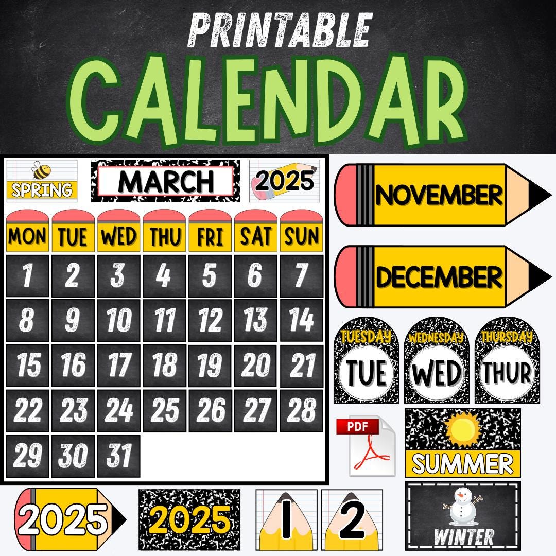 Back to School Pencil-themed Calendar Set, First Day Ready – Classroom ...