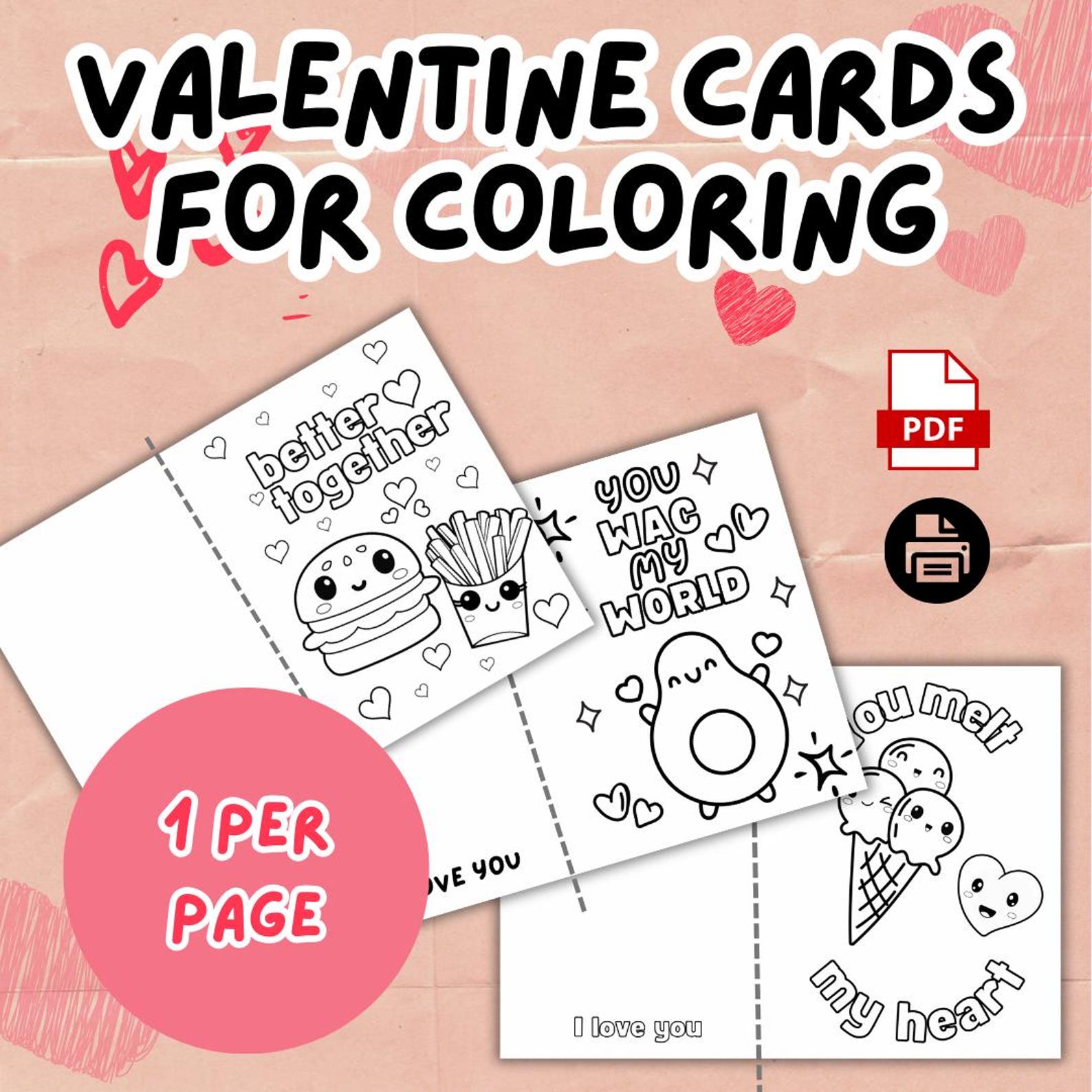 Printable Valentine's Day Coloring Cards - Cute Food Designs for Kids ...