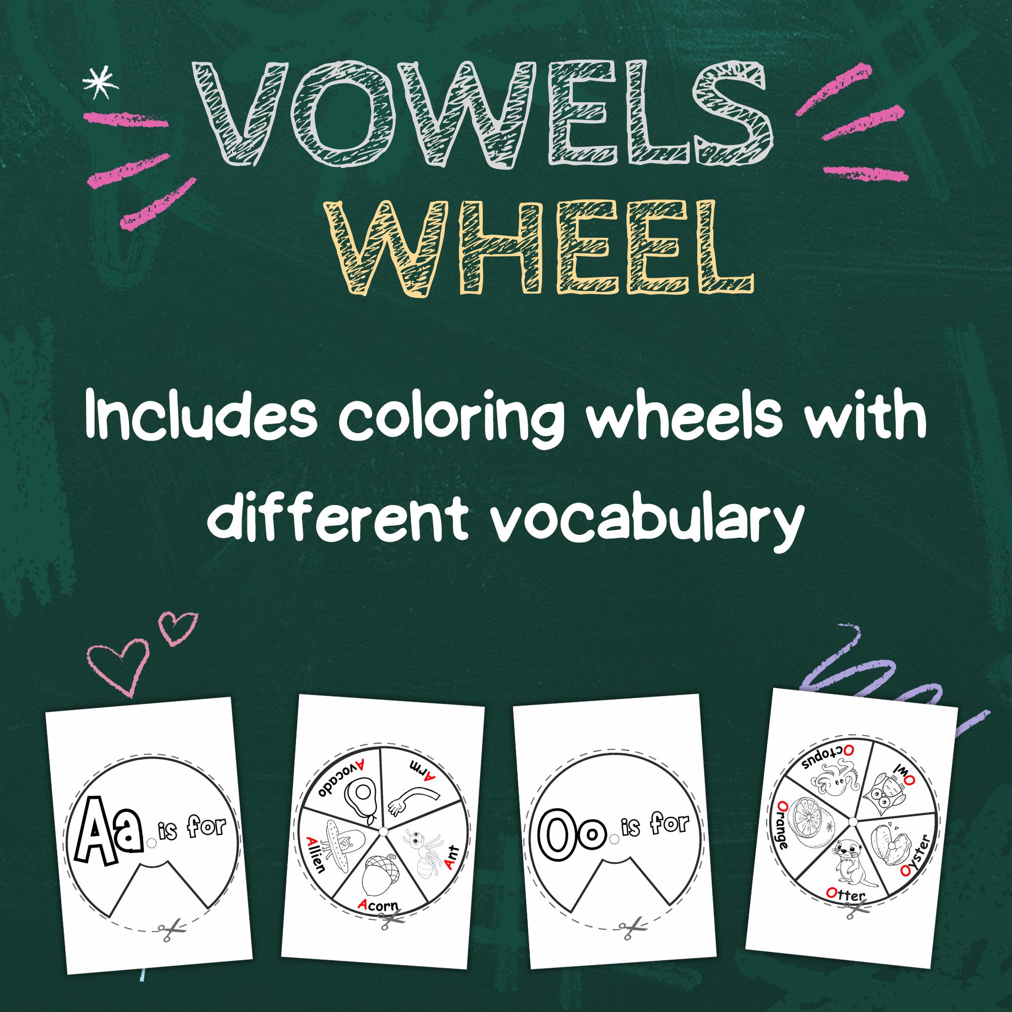 Vowels Wheels, Vocabulary for Kids, Coloring Vowels Wheels, Printable ...