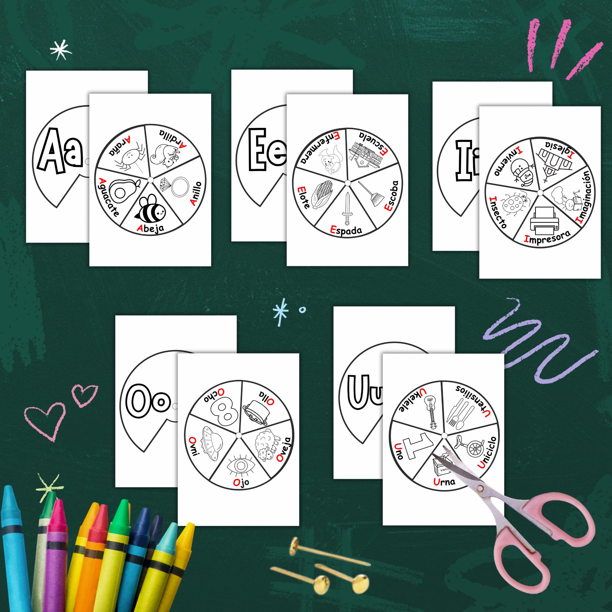 Spanish Vowels Wheels, Spanish Vocabulary for Kids, Coloring Vowels ...