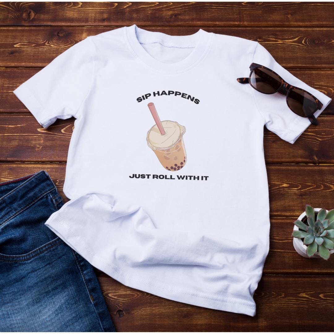 Retro Vintage Sip Happens Tee Aesthetic Milk Tea & Coffee Vibes, Just ...