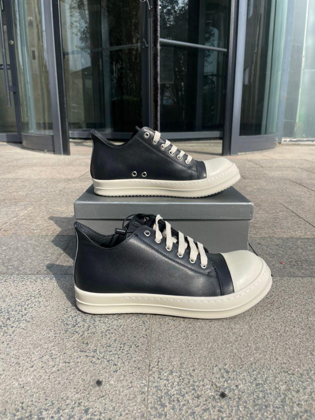 Genuine Leather Canvas Thin Lace Low Top Sneakers Rick Owens Style ...
