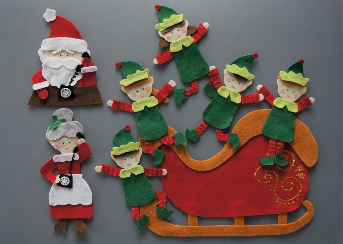 Five Little Elves Jumping on a Sleigh Felt Set// Felt Stories - Etsy