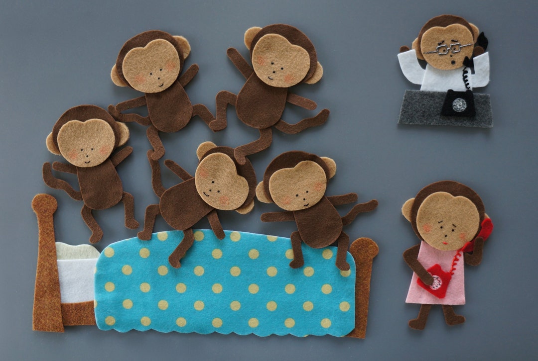 Five Little Monkeys Felt Story, Birthday Gift, Preschool Circletime ...