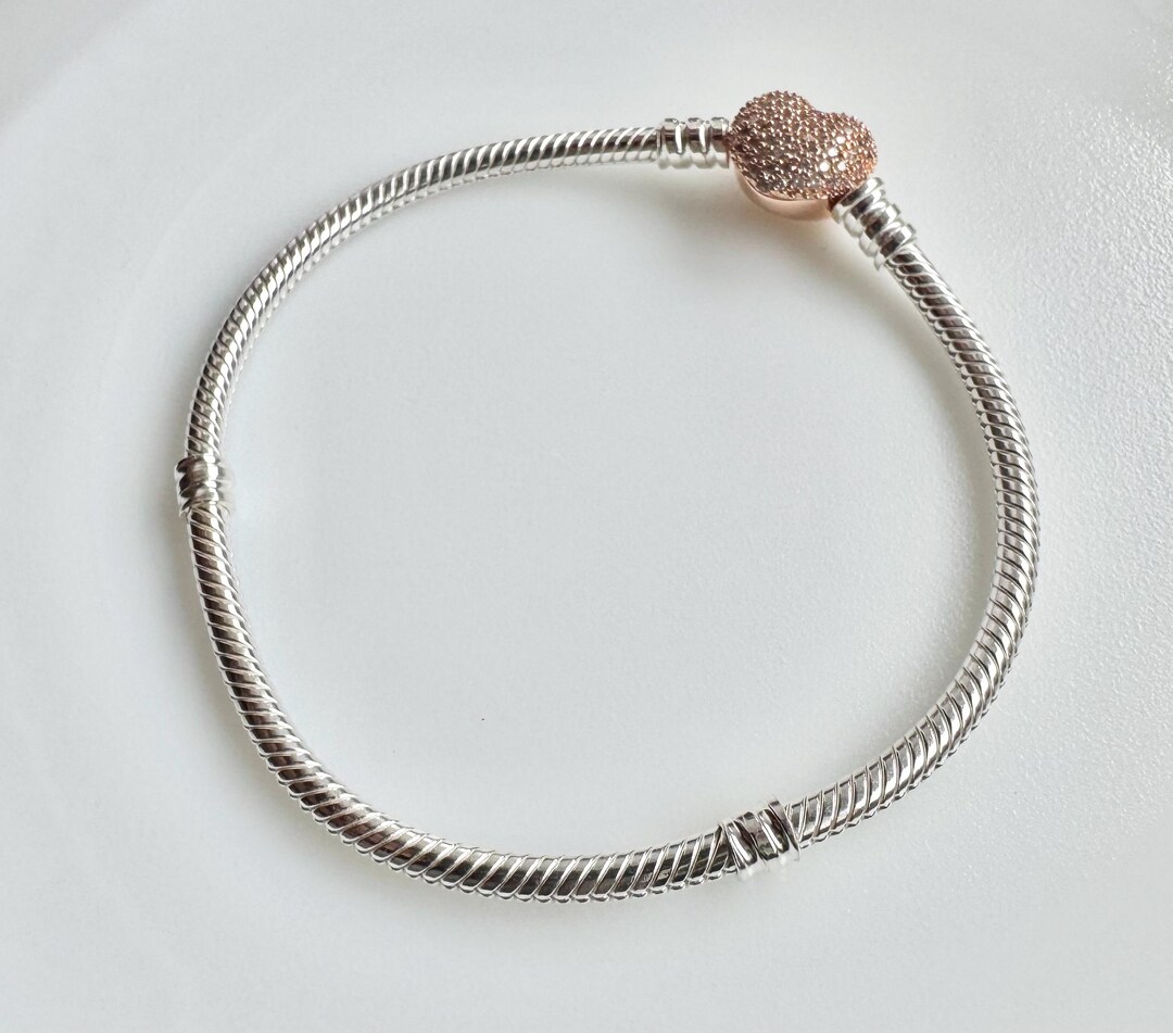 Original PANDORA Bracelet Pavé Heart Clasp PANDORA Rose 586292CZ-19 ...