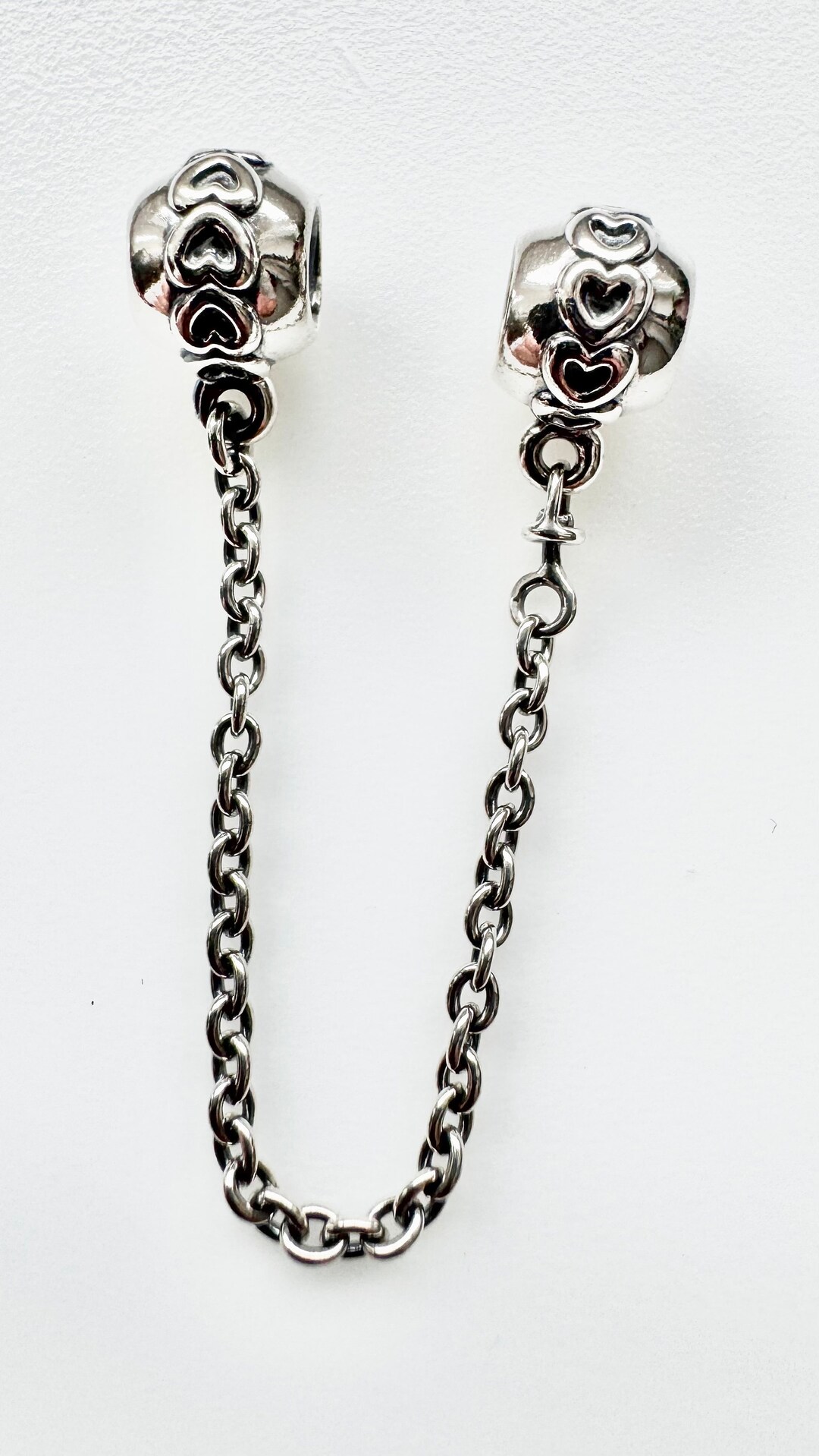 Authentic Original PANDORA Safety Chain, Lined Hearts Comfort Chain ...