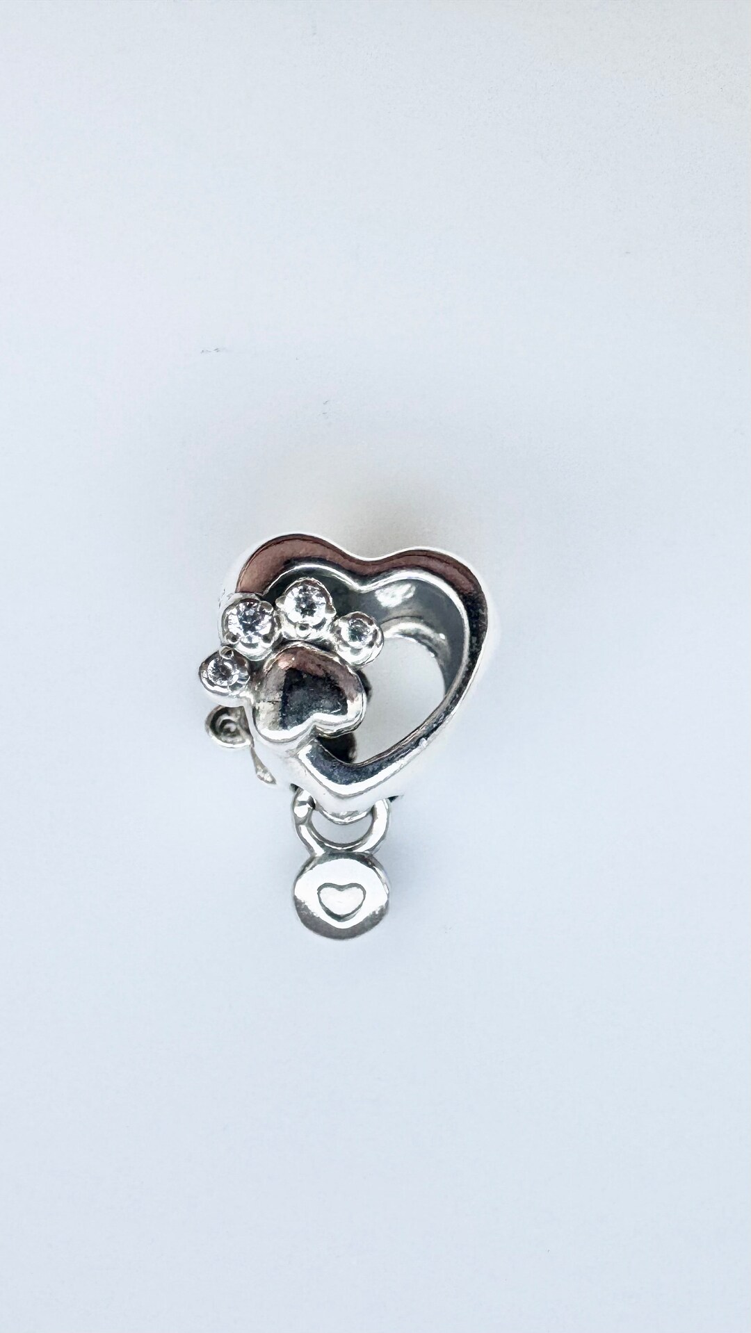 Authentic Original Pandora Heart Sparkling Dog Paw Print & Heart Charm ...