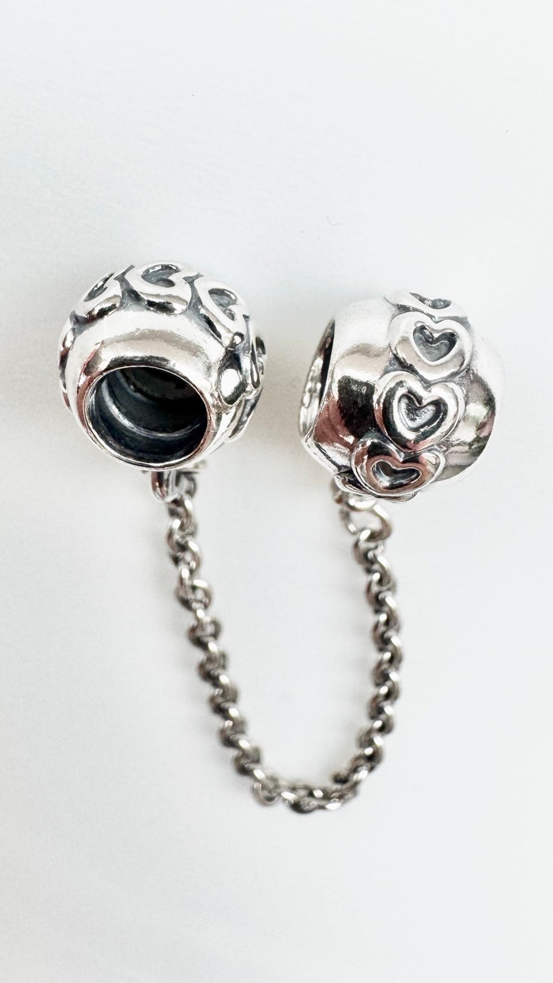 Authentic Original PANDORA Safety Chain, Lined Hearts Comfort Chain ...