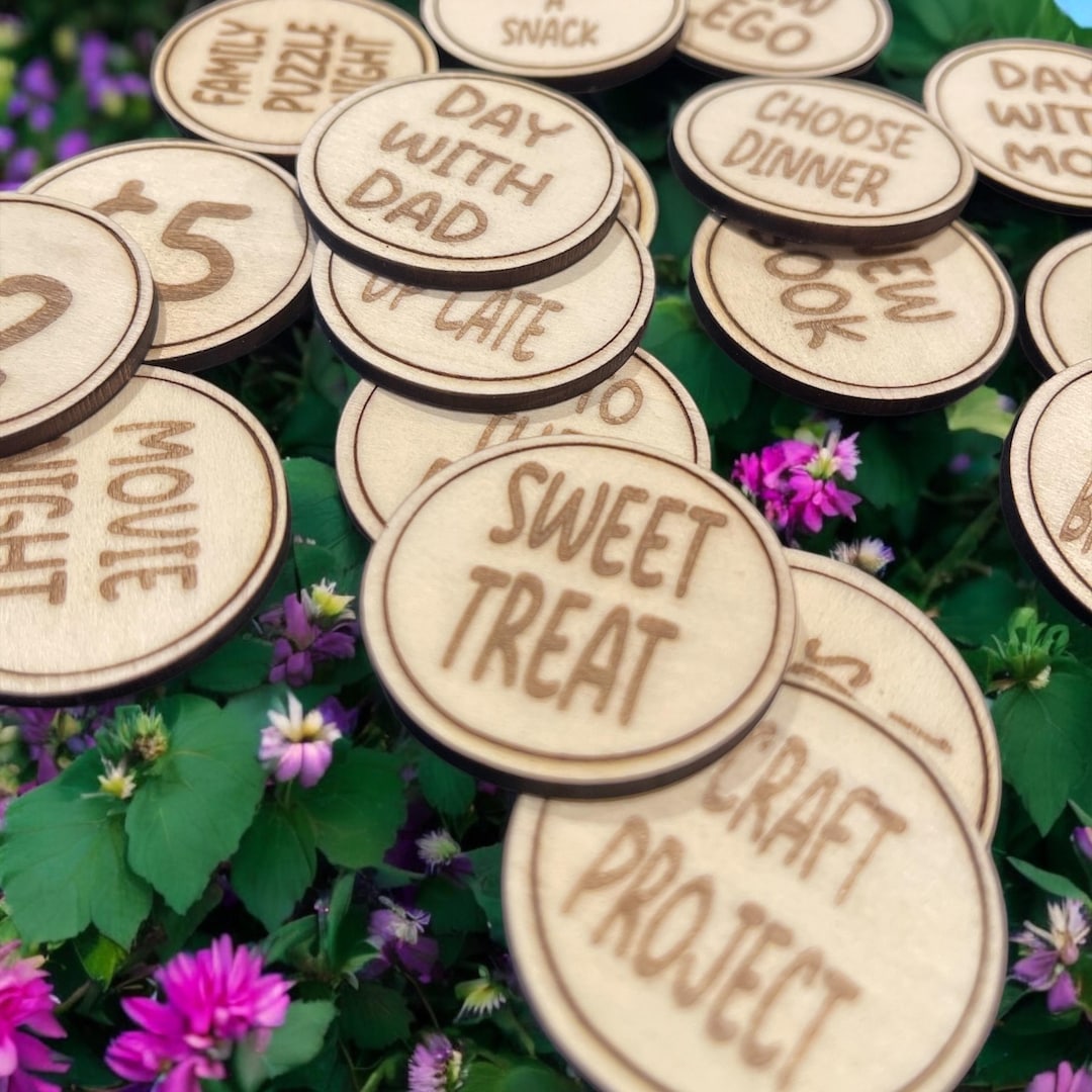 Personalized Wooden Reward Tokens for Kids: 20 Chore Coins for Good ...