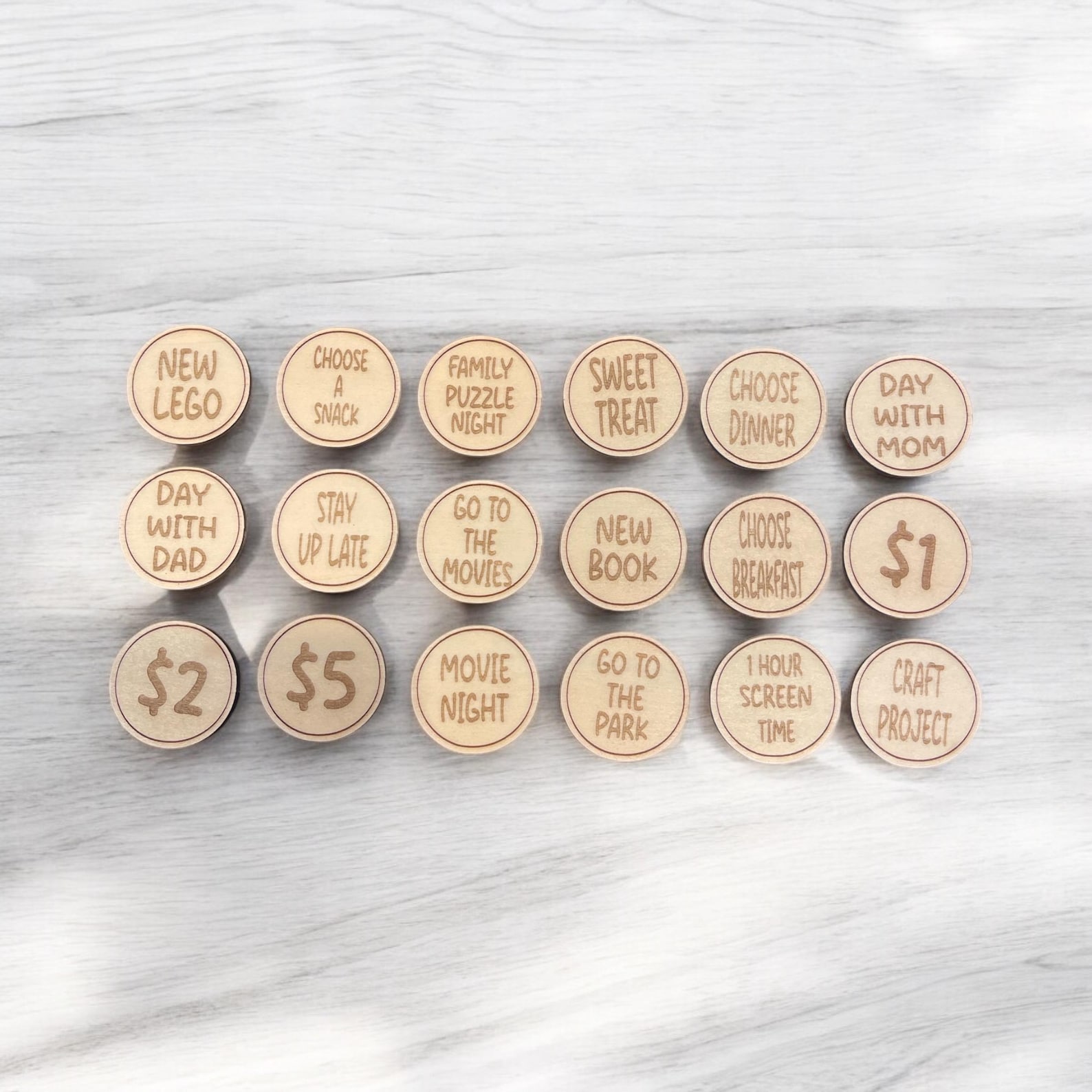 Personalized Wooden Reward Tokens for Kids: 20 Chore Coins for Good ...