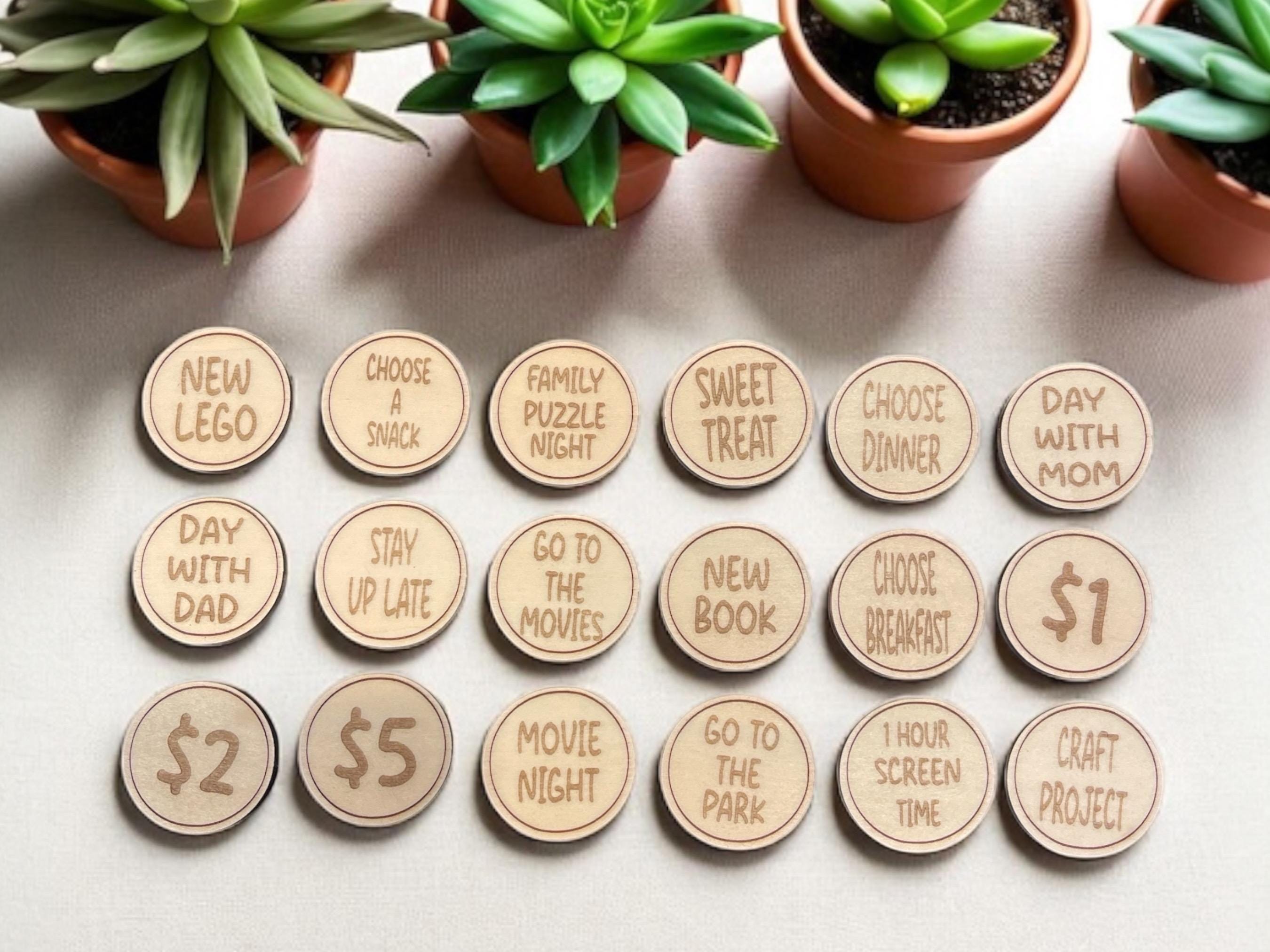 Personalized Wooden Reward Tokens for Kids: 20 Chore Coins for Good ...