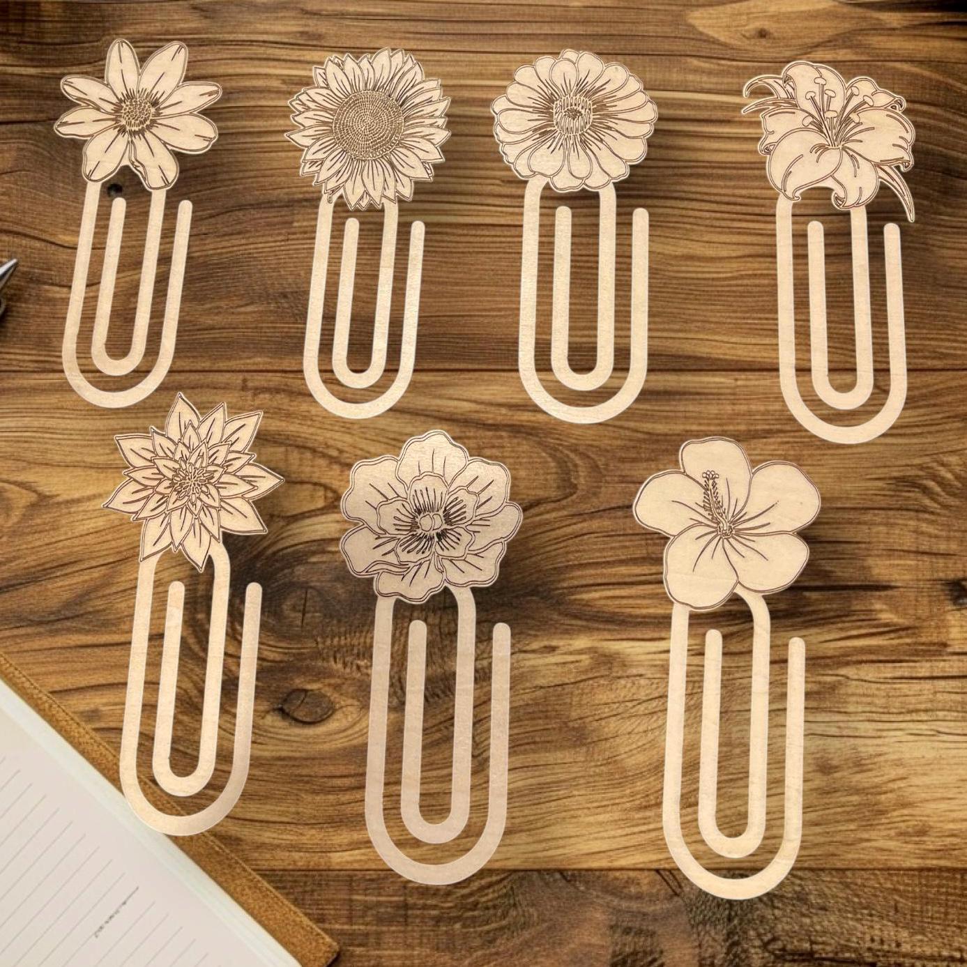 Wood Flower Paperclip Bookmark Set of 2 – Floral Bookmarks Book Lover ...