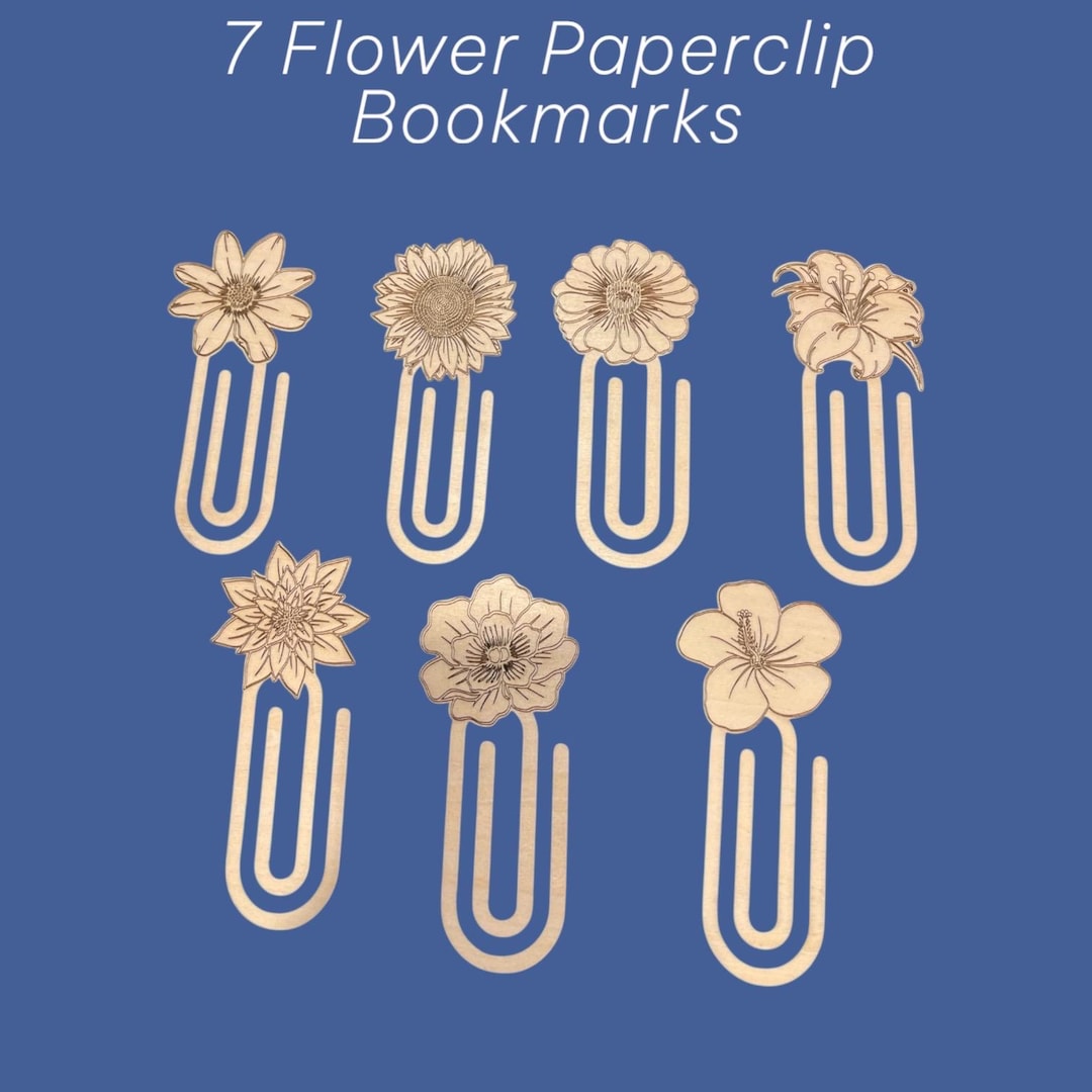 Wood Flower Paperclip Bookmark Set of 7 – Floral Bookmarks Book Lover ...