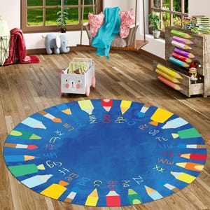 Colorful Round Alphabet Kids Room Rug & Homeschool Learning Nonslip ...