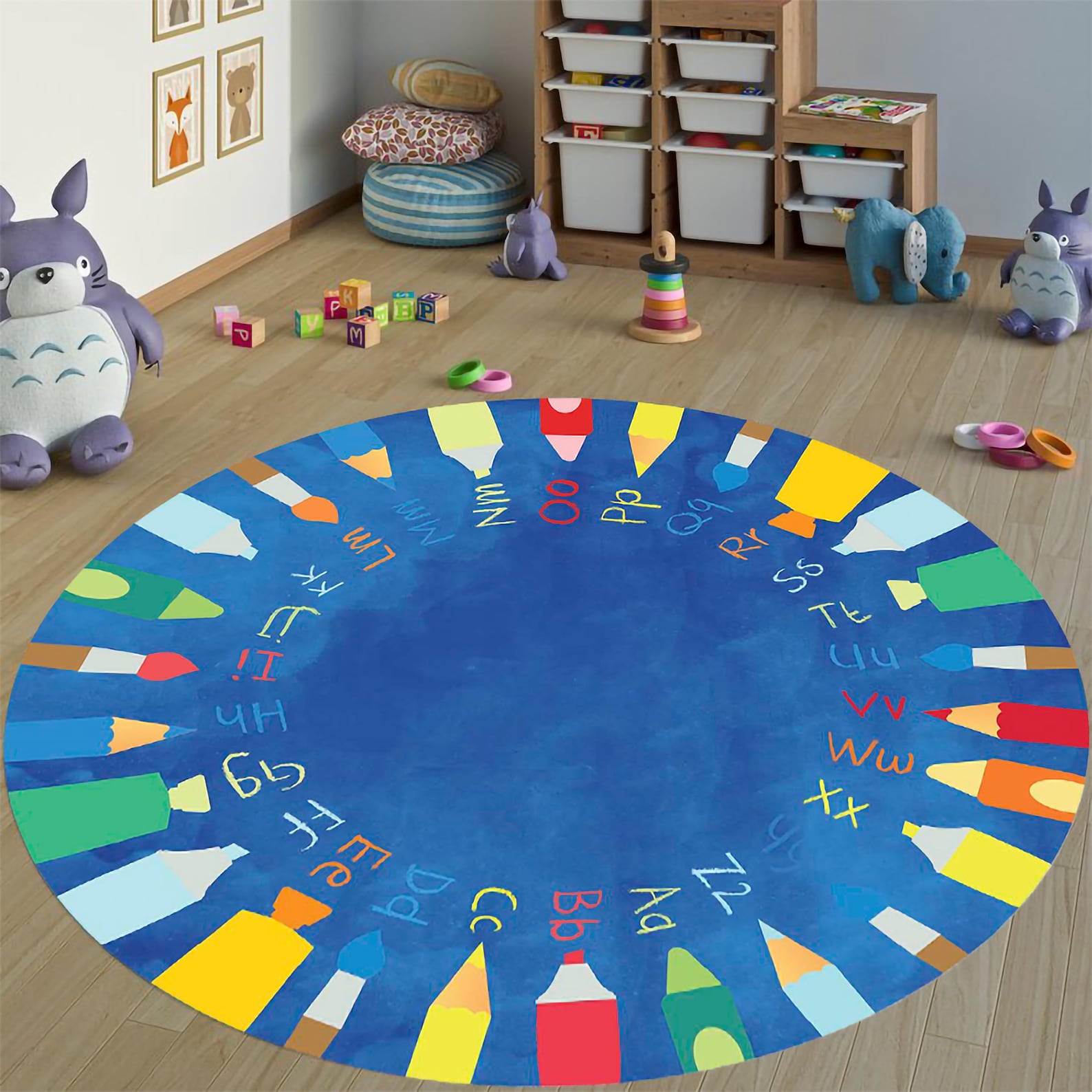 Colorful Round Alphabet Kids Room Rug & Homeschool Learning Nonslip ...