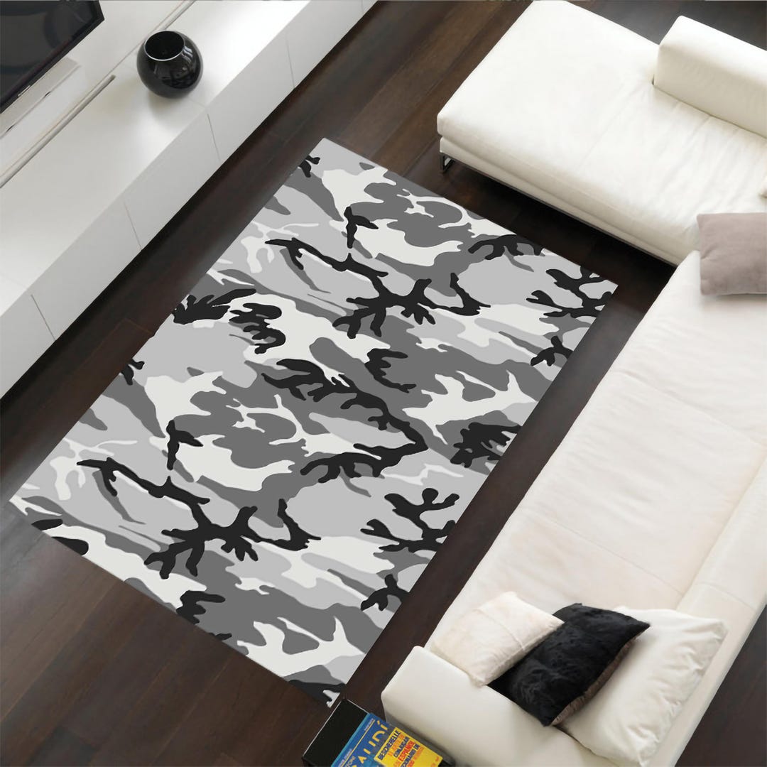Military Camouflage Rug, Grey and Black Camouflage Rug, Army Pattern ...