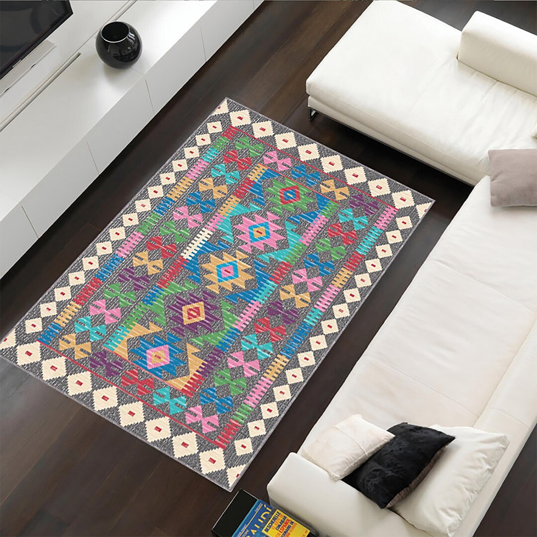 Colorful Boho Rug – Ethnic Pattern Rug, Tribal Area Rug, Geometric ...