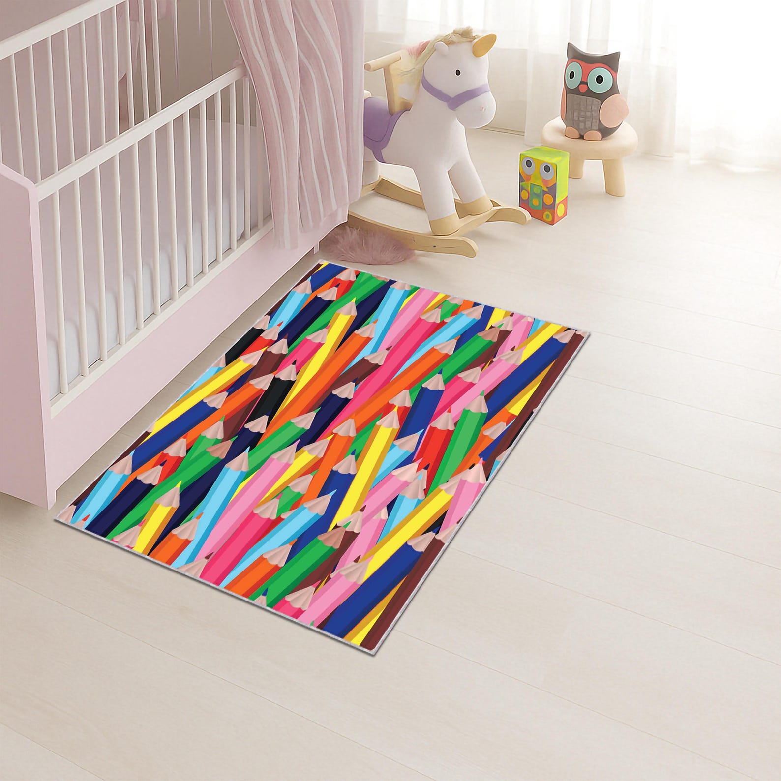 Colorful Pencil Rug: Fun Cartoon Kids Room Decor - Etsy