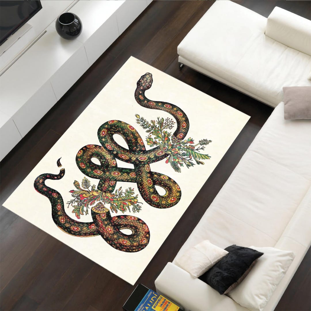Snake Rug, Snake Pattern Rug, Snake and Flowers Rug, Snake Themed Gift ...