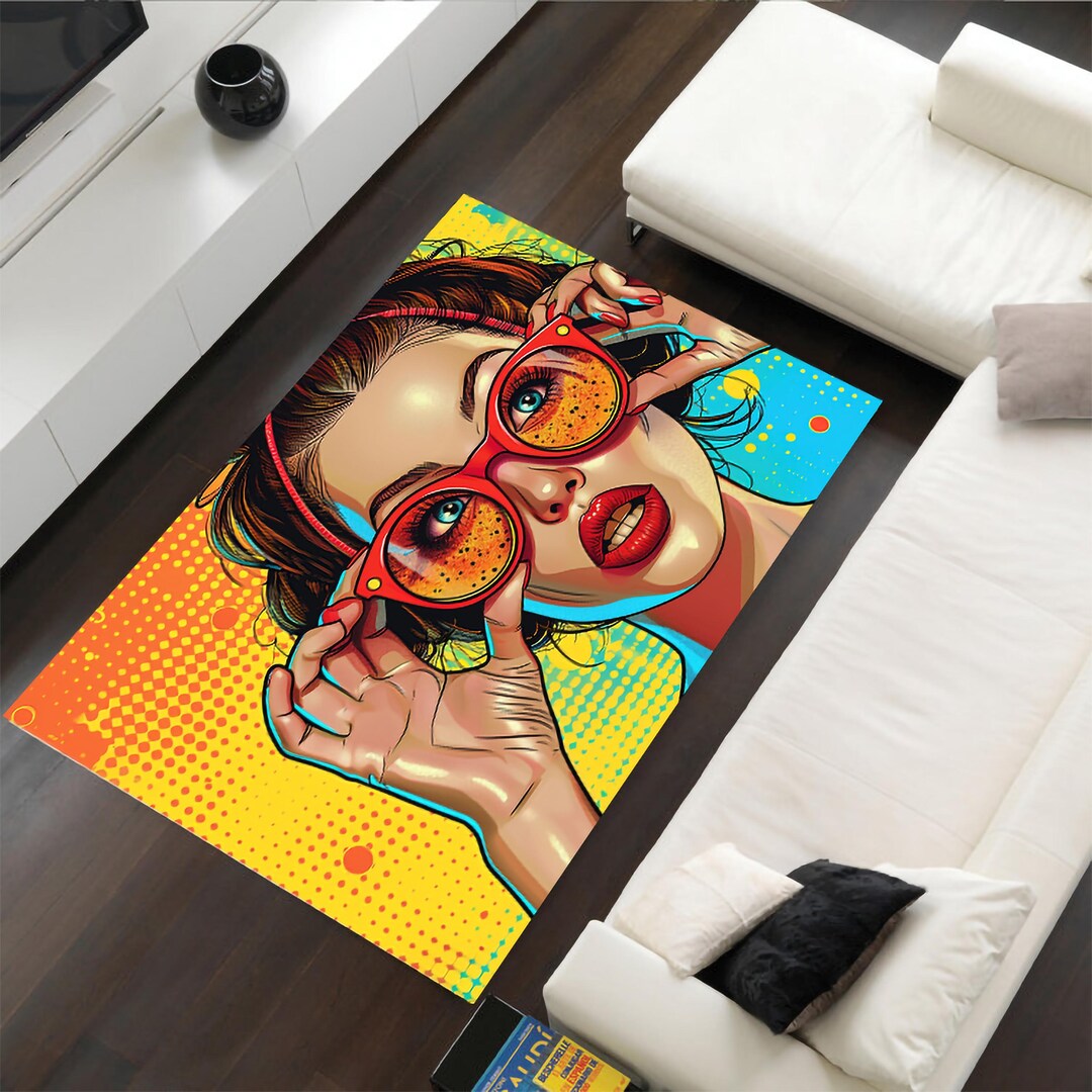 Pop Art Rug, Comic Art Floor Mat, Retro Style Rug, Colorful Art Rug ...