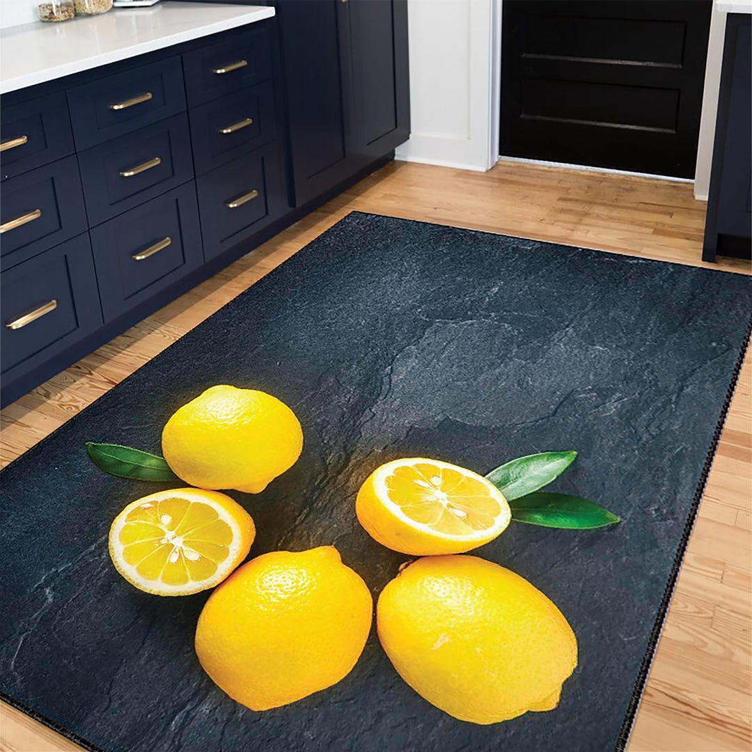 Lemon Patterned Kitchen Rug, Dining Room Rug, Lemon Rug, Fruit Rug ...