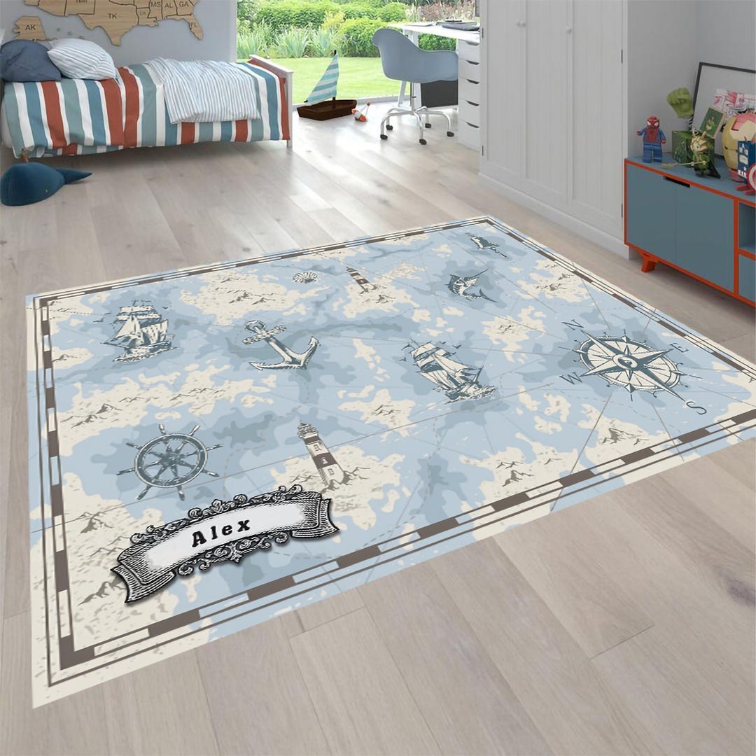 Custom Kids Rug, Nautical Map Rug, Kids Room Rug, Ocean Explorer Rug ...