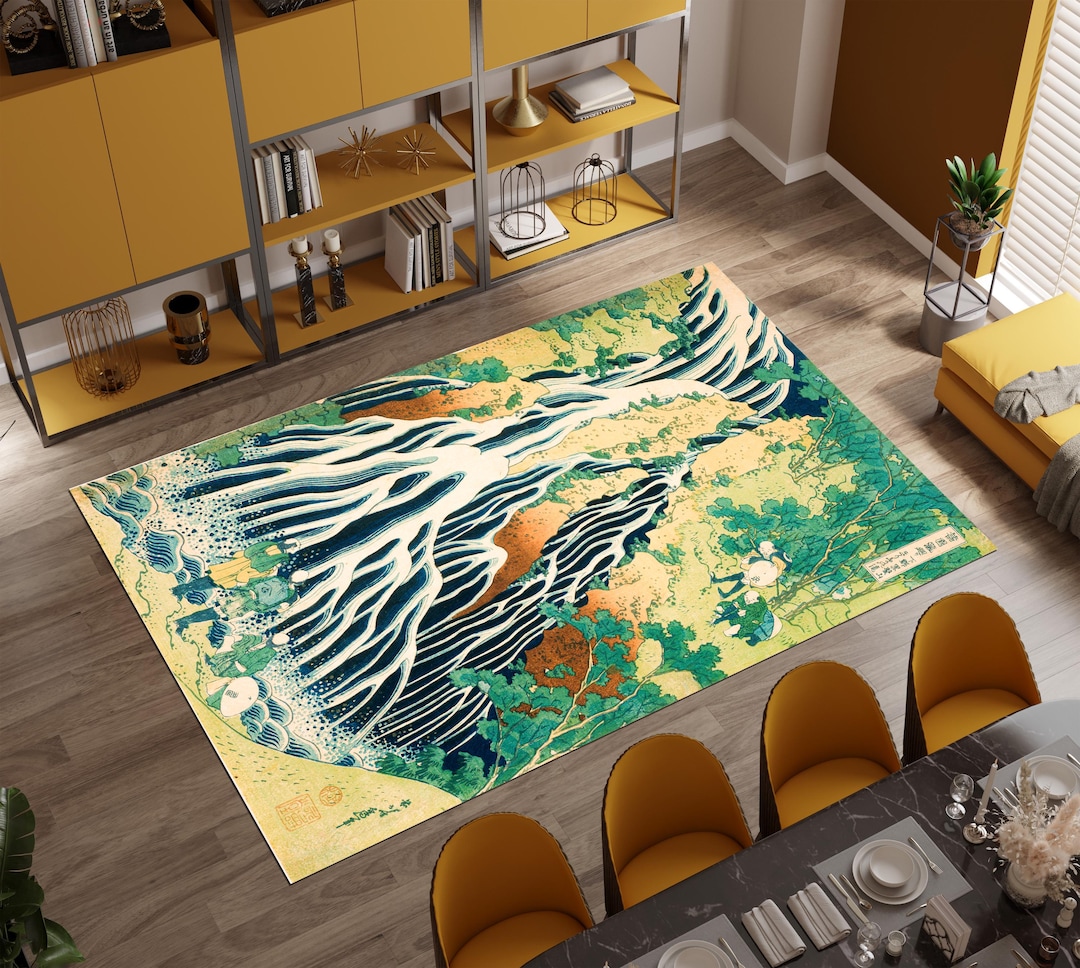 Hokusai Waterfall Rug: Japanese Ukiyoe Art, Non-slip Washable Area Rug ...