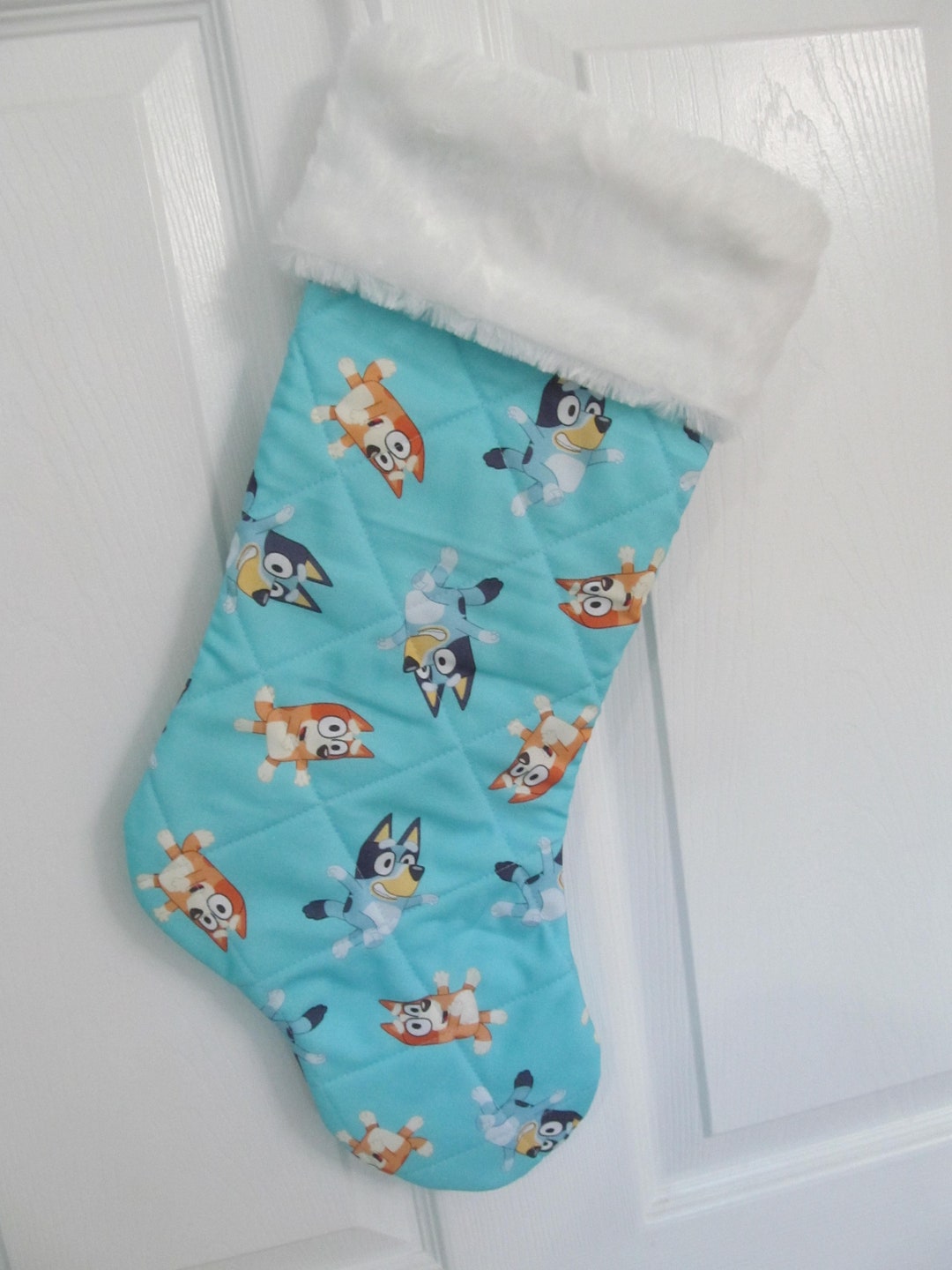 Bluey Dogs Christmas Stocking Lined and Quilted White Fur Top - Etsy