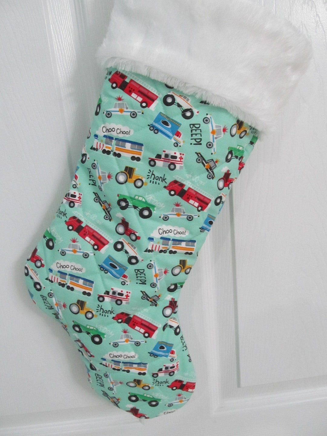 Cars Trains Trucks Ambulance Police Car Christmas Stocking Lined and ...
