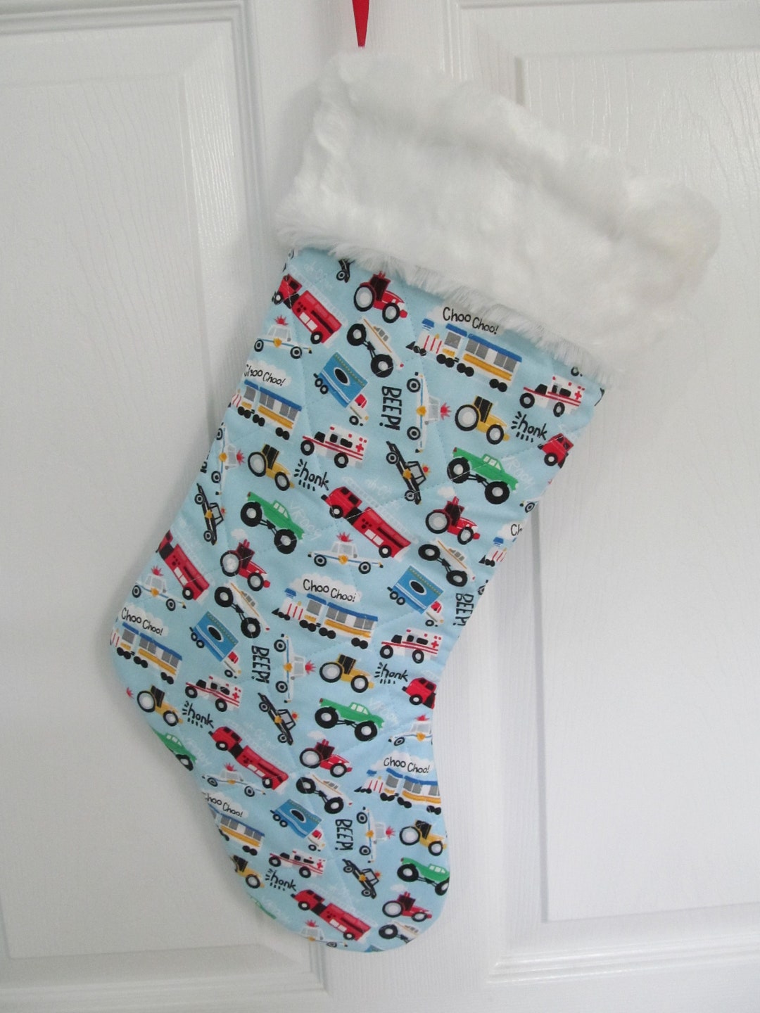 Cars Trains Trucks Ambulance Police Car Christmas Stocking Lined and ...