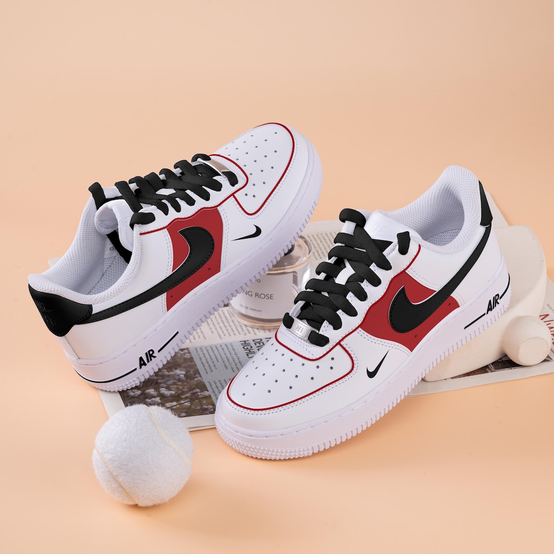 Black and Red Air Force One Hand Painted Red Outline Air Force 1 Custom ...