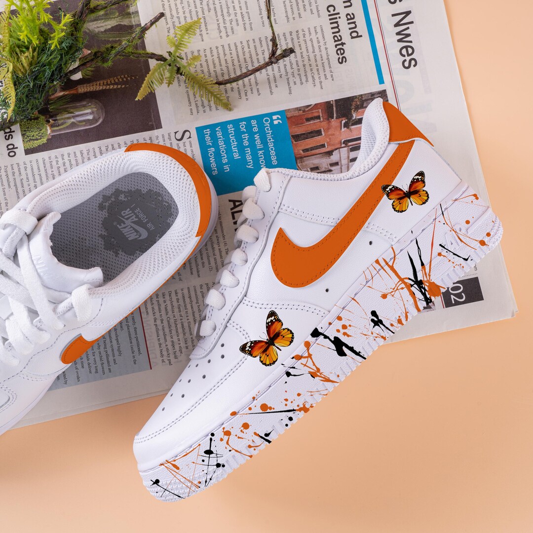 Orange Butterfly Air Force One Hand Painted Orange Splash Air Force 1 ...