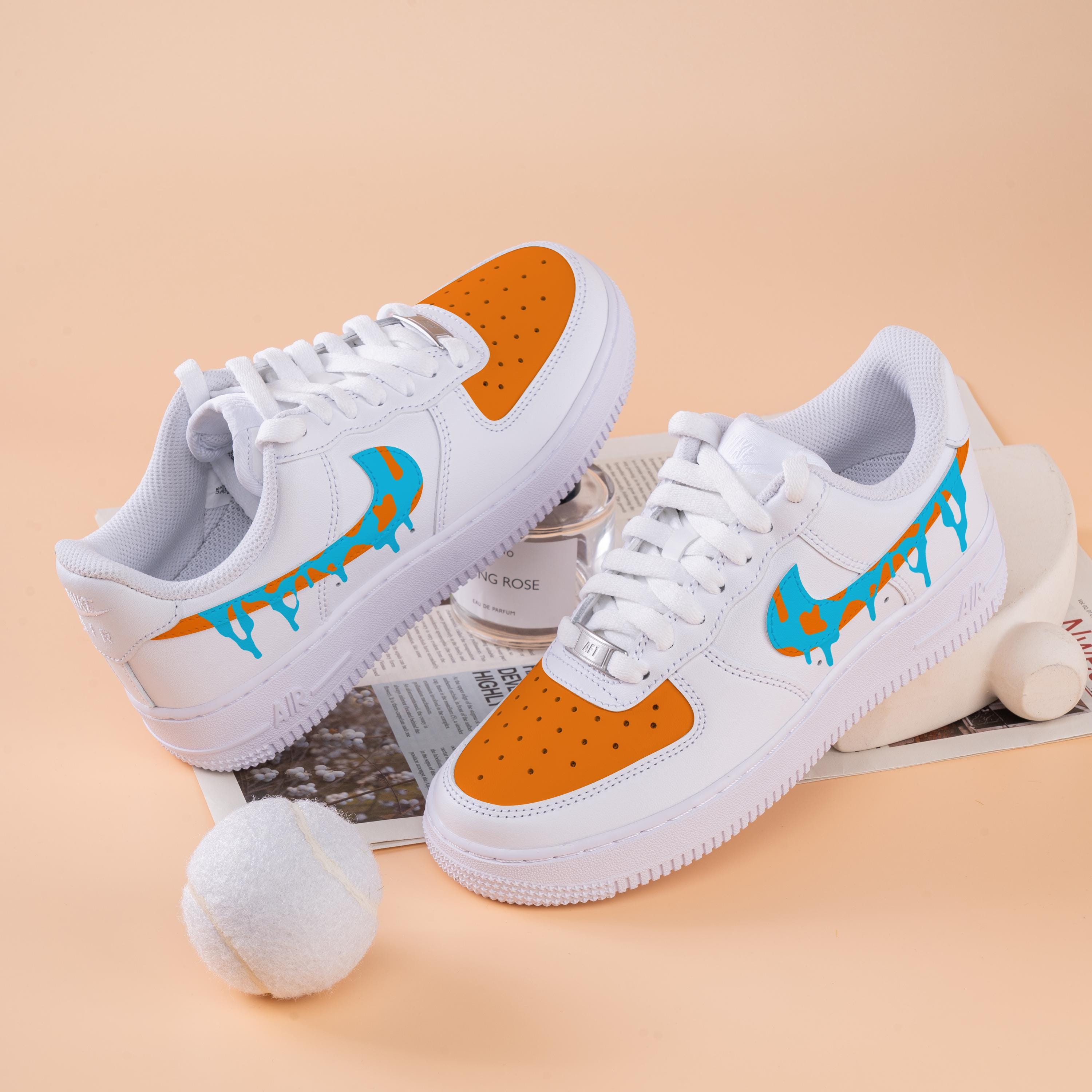 Blue Drips Air Force One Hand Painted Blue Orange Air Force 1 Custom ...