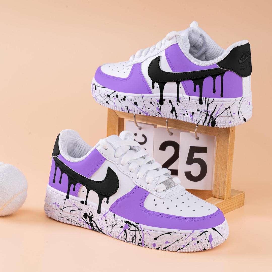 Purple Splash Air Force One Hand Painted Black Drops Air Force 1 Custom ...