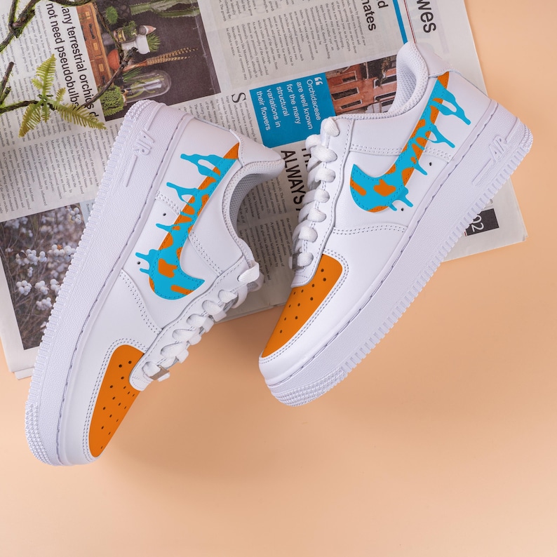 Blue Drips Air Force One Hand Painted Blue Orange Air Force 1 Custom ...