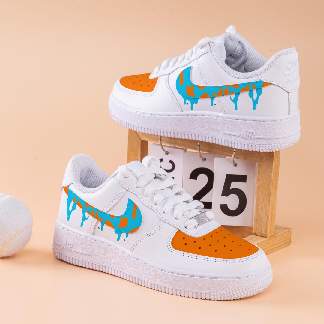 Blue Drips Air Force One Hand Painted Blue Orange Air Force 1 Custom ...