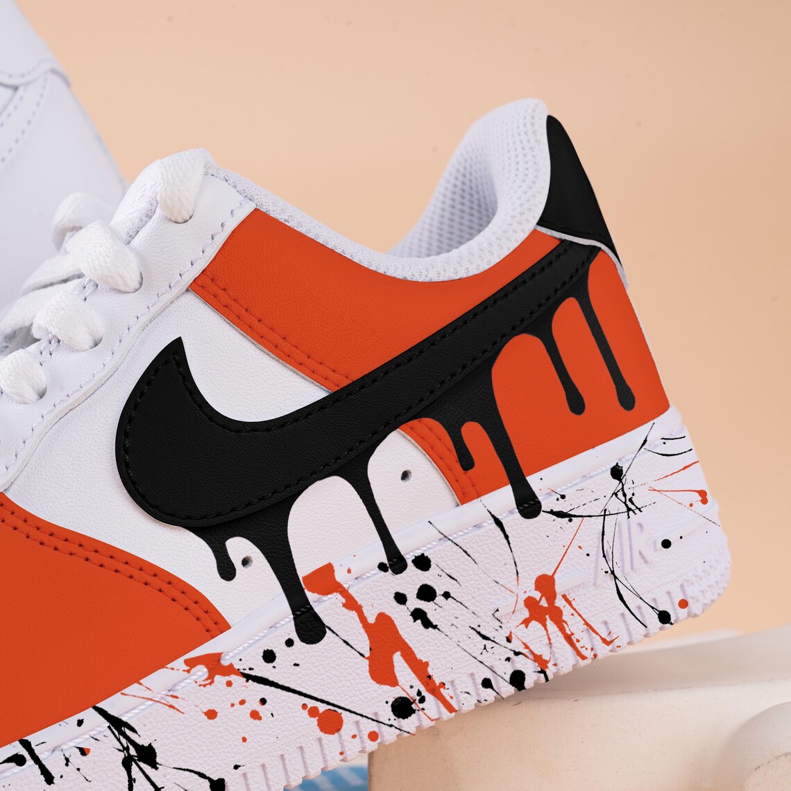 Orange Splash Air Force One Hand Painted Black Drops Air Force 1 Custom ...