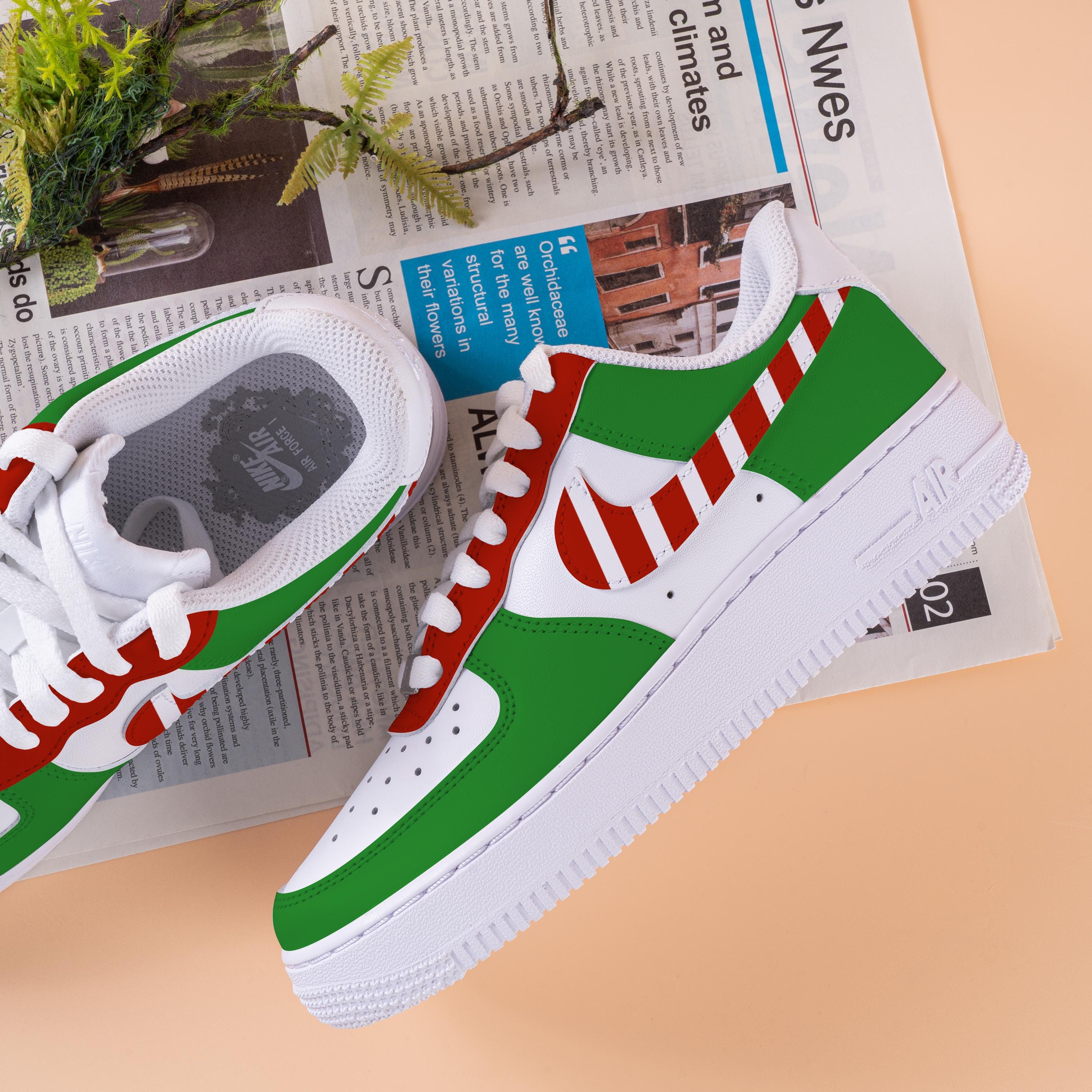 Cane Candy Christmas Air Force One Hand Painted Christmas Art Sneakers ...