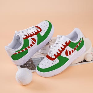 Cane Candy Christmas Air Force One Hand Painted Christmas Art Sneakers ...