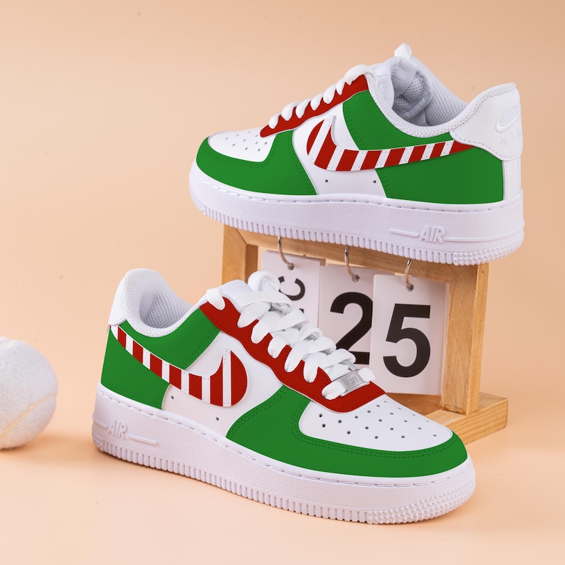 Cane Candy Christmas Air Force One Hand Painted Christmas Art Sneakers ...