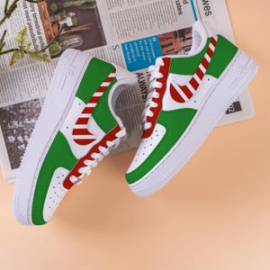 Cane Candy Christmas Air Force One Hand Painted Christmas Art Sneakers ...