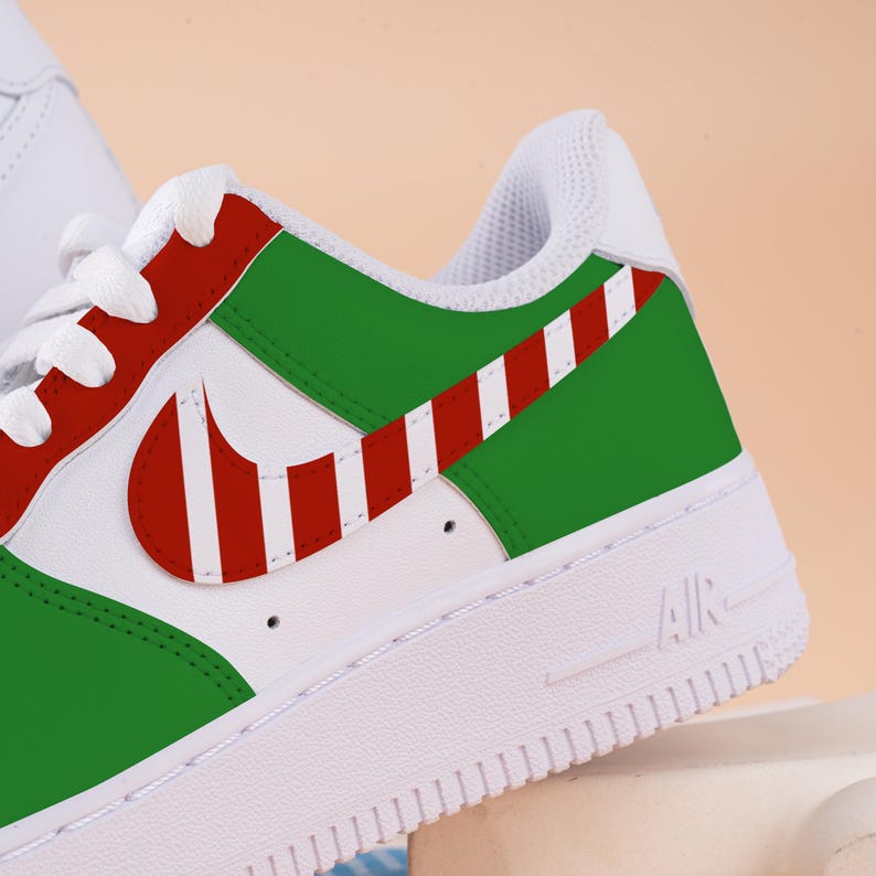 Cane Candy Christmas Air Force One Hand Painted Christmas Art Sneakers ...