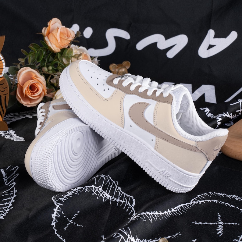 Beige Brown Air Force One Hand Painted Beige Air Force 1 Custom Brown ...
